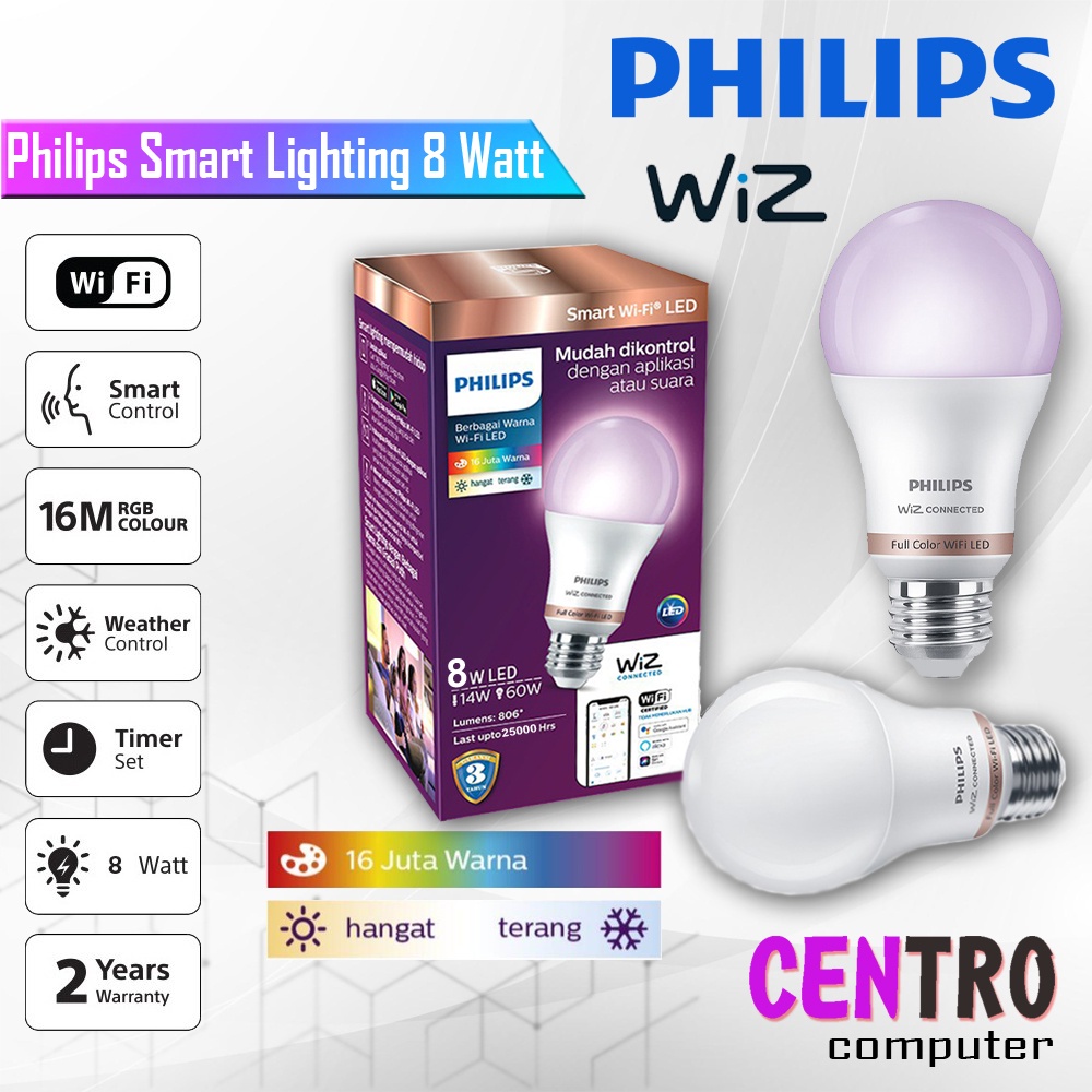 Jual Smart Lamp wifi Philips Smart Lighting Wiz WiFi BLE A60 E27 | Shopee Indonesia