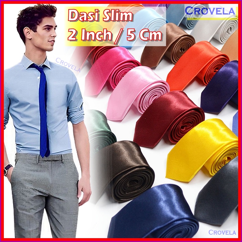 Jual Dasi Slim Fit Pria Hitam Polos 5 cm 2 Inch SlimFit Kantor Merah ...