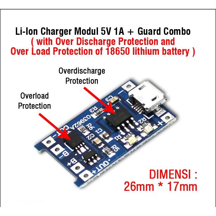 Jual modul tp 4056 charger TP4056 battery charge cas batre 18650 ...