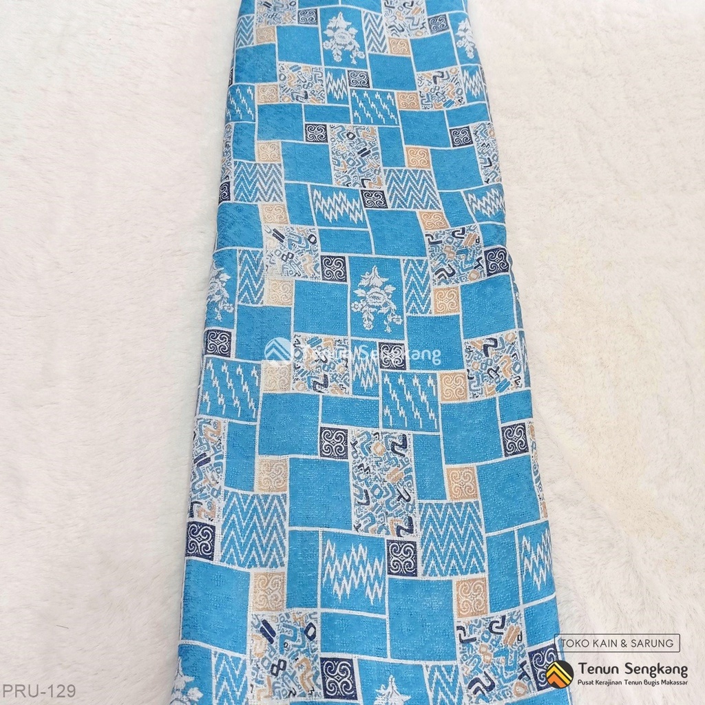 Jual Kain Tenun Dobby Batik Sutra Bugis Makassar Biru - Tenun Sengkang PRU-129 (Harga Per 0,5 ...