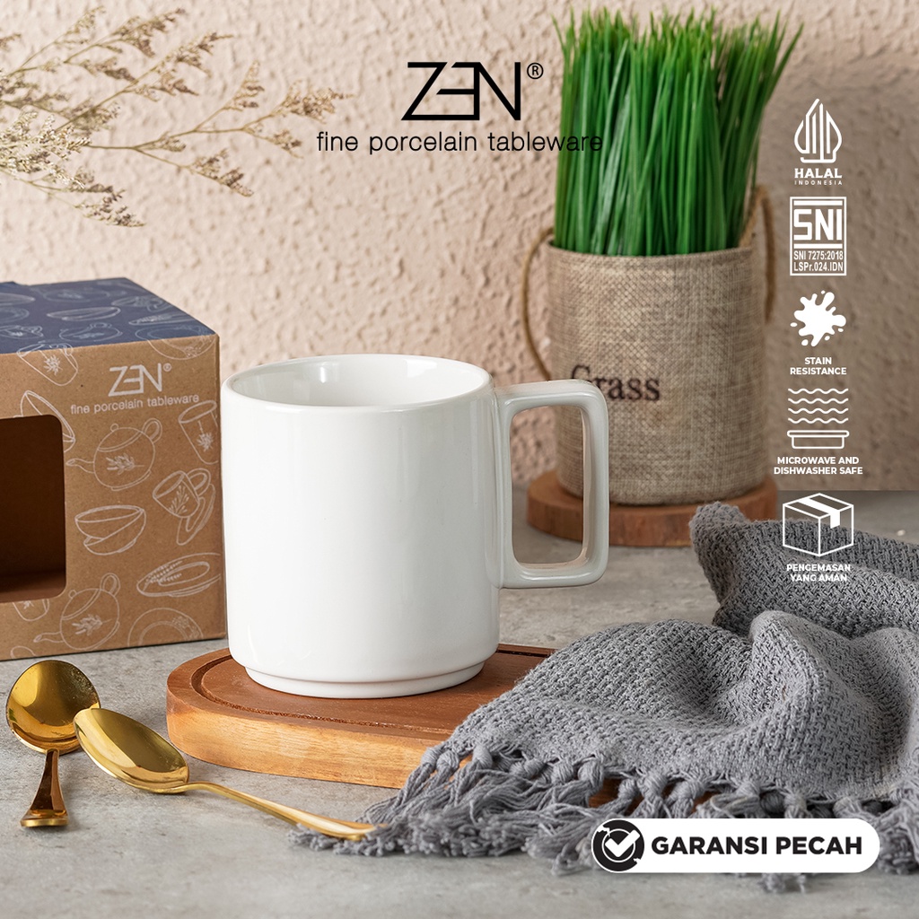 Jual ZEN Mug Gelas Keramik Stoneware Stackable White with Giftbox ...