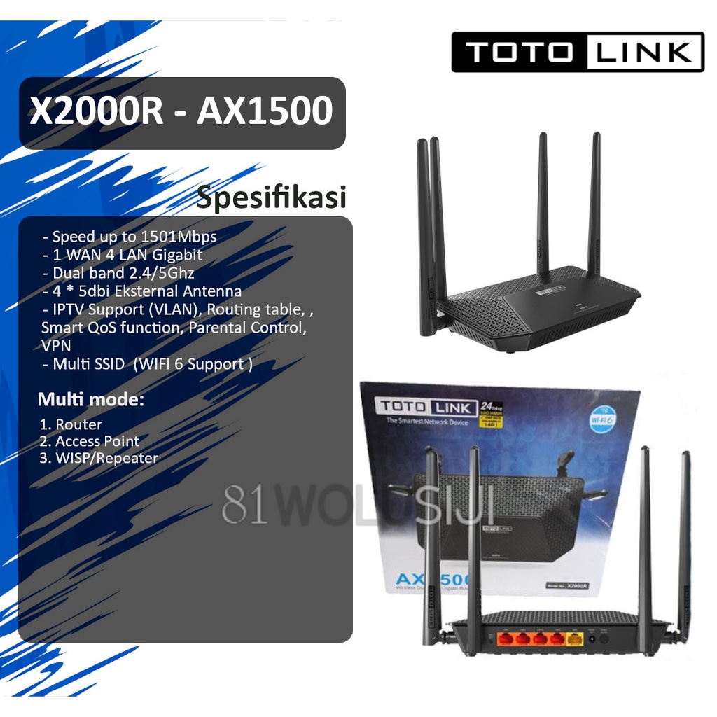 Jual TOTOLINK X2000R AX1500 Dual Band Gigabit Wireless Router - WIFI 6 | Shopee Indonesia
