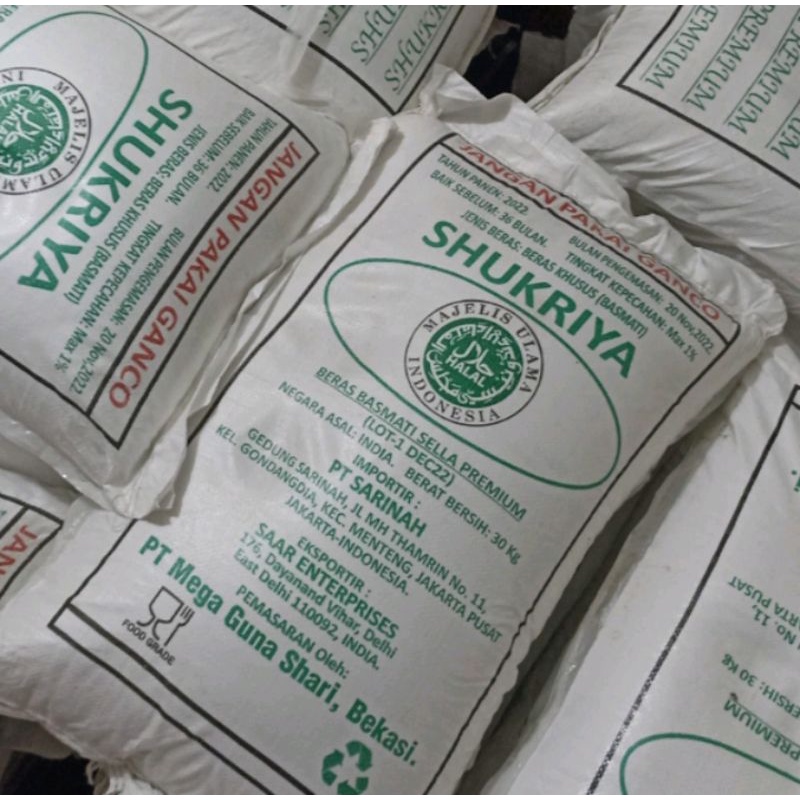 Jual Beras Basmati Shukriya Tulisan Hijau - Kemasan Asli 30 kg | Shopee ...
