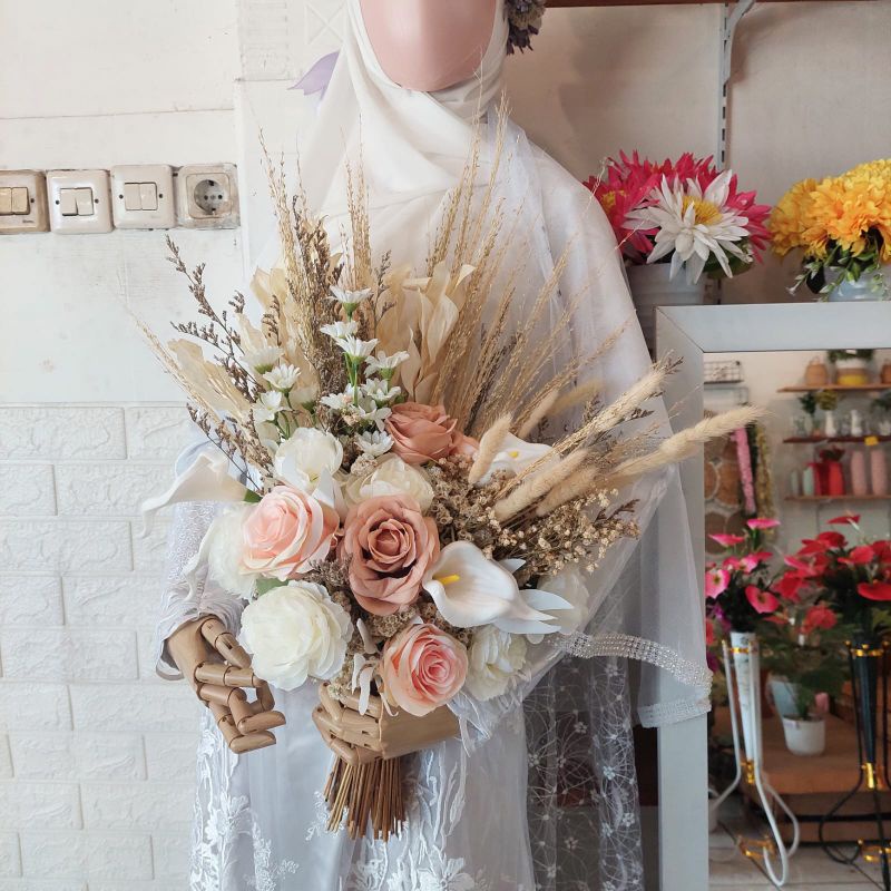 Jual Buket bunga pengantin rustic bunga kering wedding hand bouquet ...