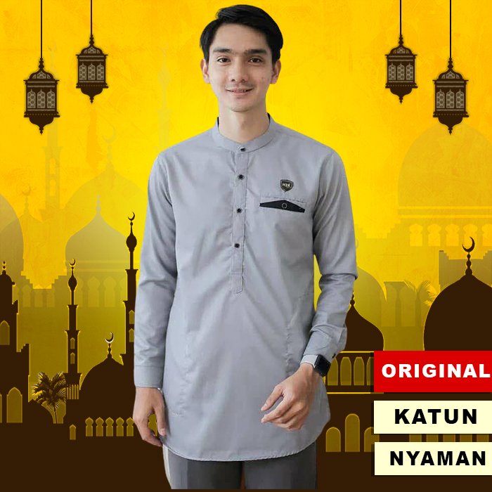 Jual Baju Kurta Koko Ammu Dewasa Polos Pria Haibah Lengan Tangan Panjang Pendek Hitam Katun ...