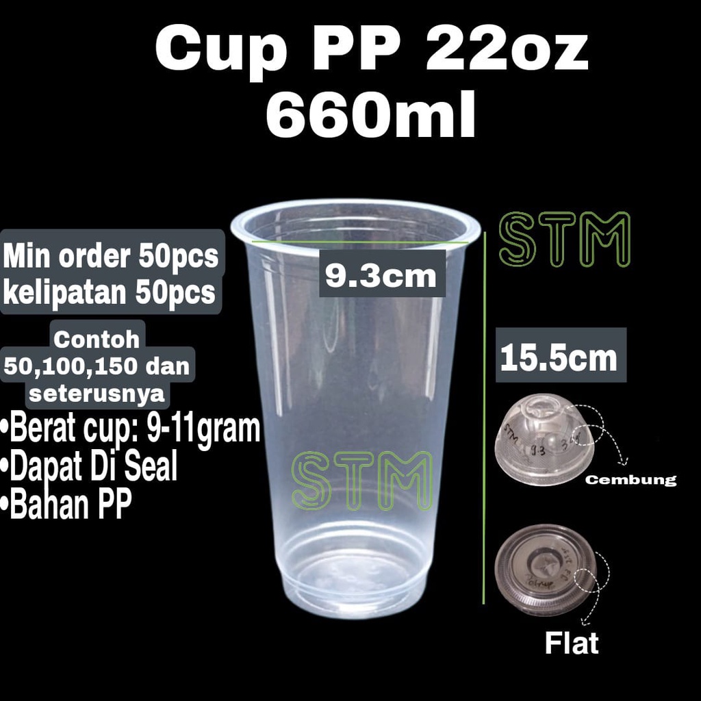 Jual Gelas Plastik PP 22oz / Cup 22 OZ 660ml dengan tutup Dome/Flat ...