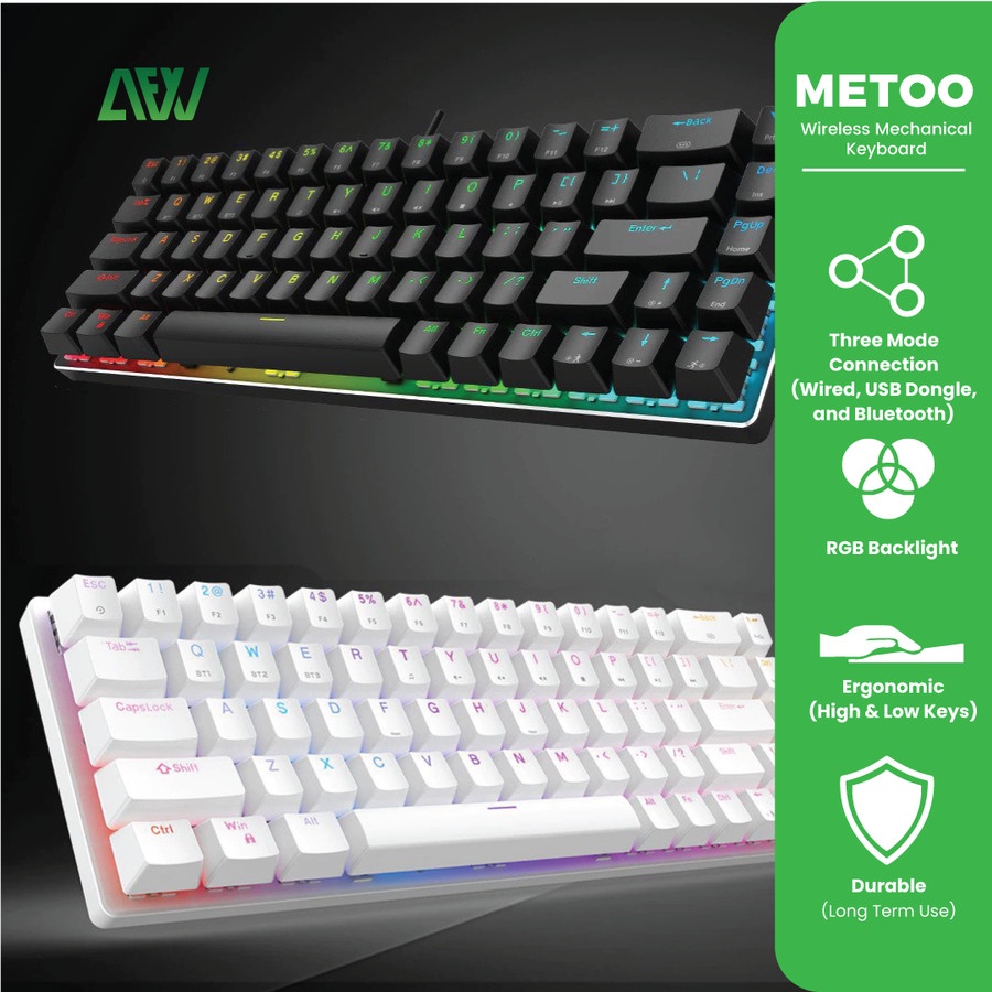 Jual METOO Wireless Mechanical Keyboard Wired 2.4G + Bluetooth Keyboard ...