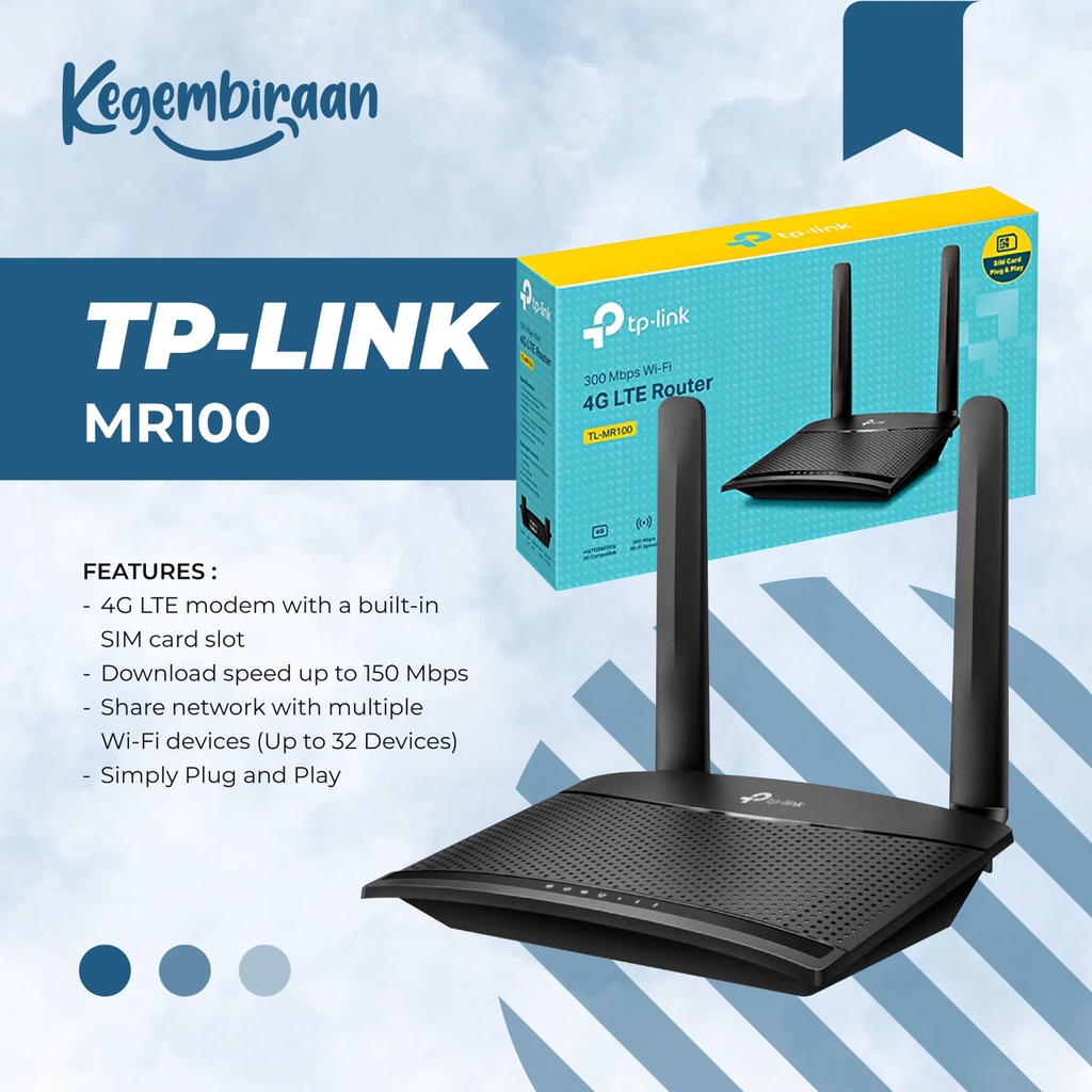 Jual Wifi Router TP-LINK MR100 300Mbps Wireless N 4G LTE Simcard Plug ...