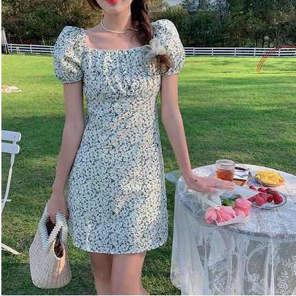 Jual Floral Mini A Line Mini Dress in White or Dark Green - Dress ...