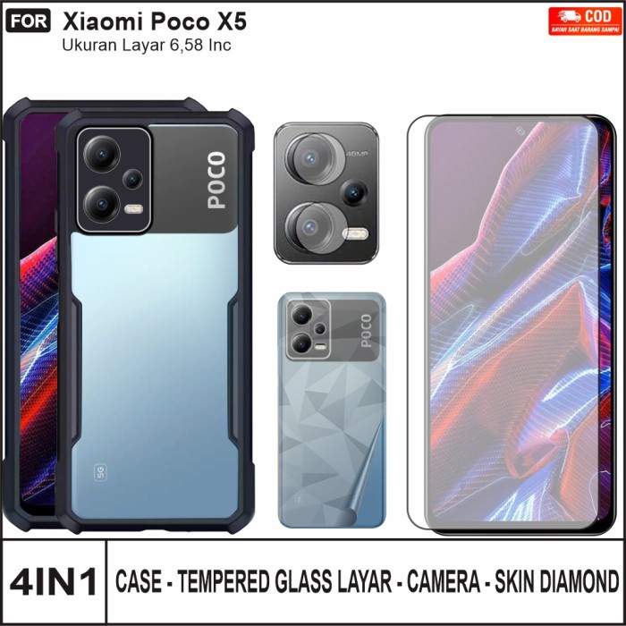 Jual Hard Case Poco X5 5G Paket 4in1 Casing Cover Shockproof Free ...