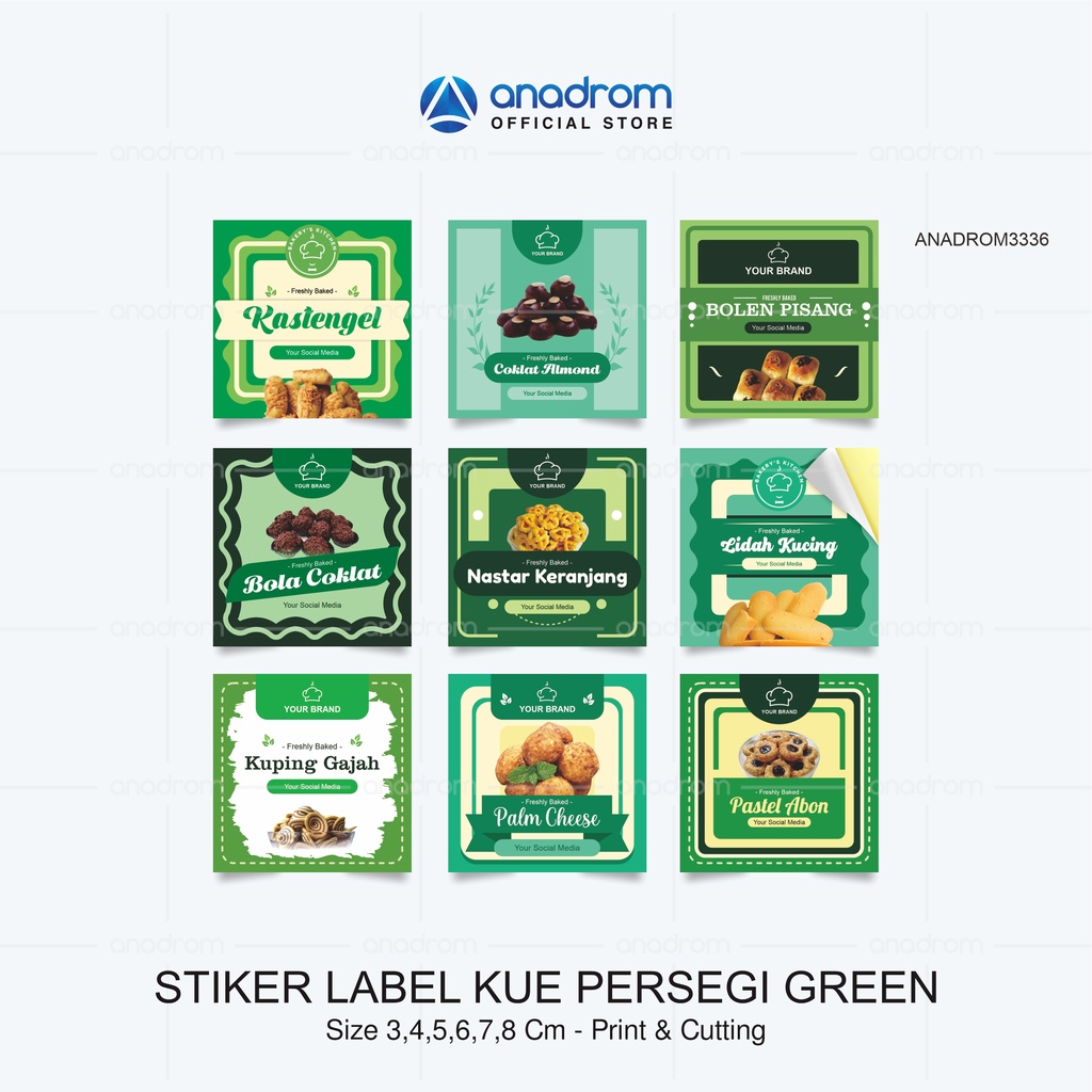 Jual Stiker Label Kue Persegi Green | Sticker Label Kue Kering ...