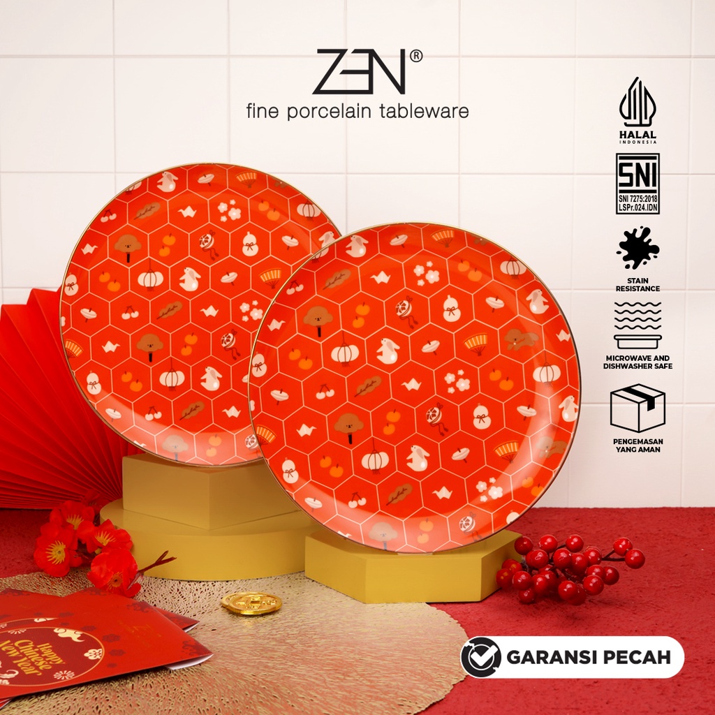 Jual ZEN X Kelly's Co Piring Makan Keramik Honeycomb Red 2pcs + Gift ...