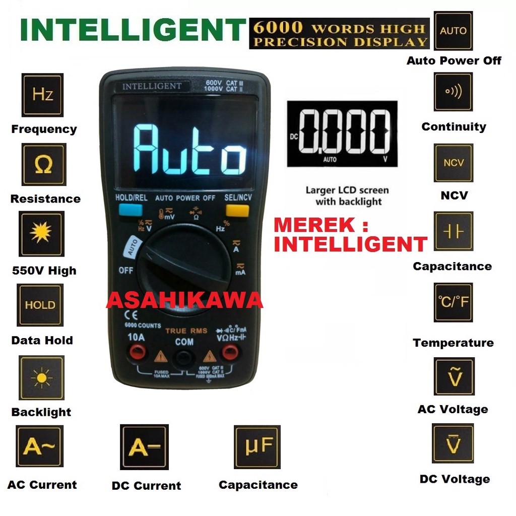 Jual Intelligent Auto Multimeter Digital Avometer Multitester Alat ...