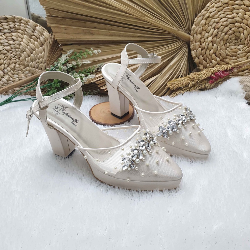 Jual Sepatu wedding pesta Cantik dhanda broken white 9cm tahu | Shopee ...