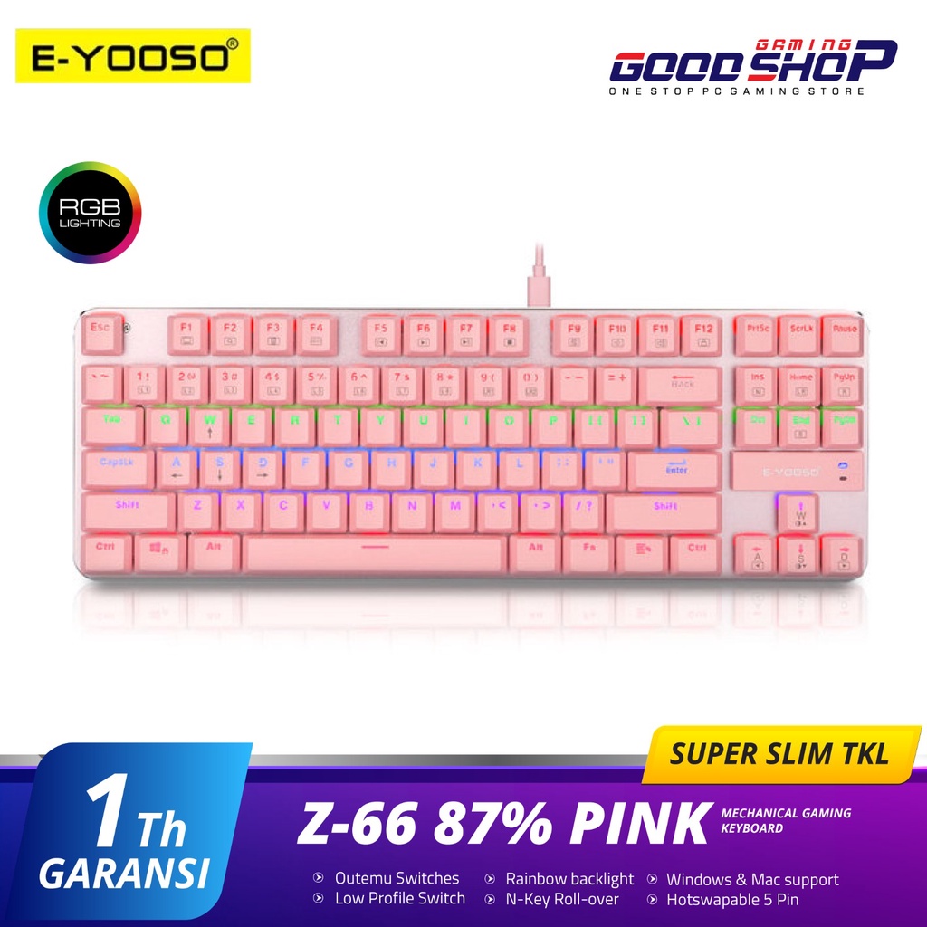 Jual E-YOOSO HOTSWAP MECHANICAL GAMING KEYBOARD 87% PINK KEYCAPS - Z-66 ...