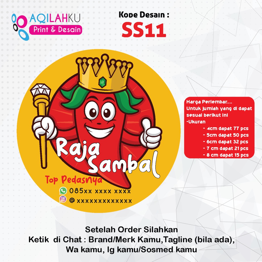 Jual [Isi 15-77 Pcs] Stiker Sambal | Sticker Label kemasan Botol | Free ...