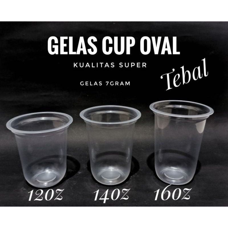 Jual Gelas Plastik OVAL Bening ukuran 12oz/14oz/16oz-Cup Oval Tebal(isi ...