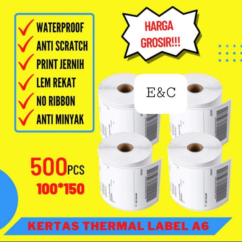 Jual LABEL THERMAL 100X150 KERTAS STIKER BARCODE TERMAL A6 ISI 500 PCS BUAT CETAK RESI ONLINE ...