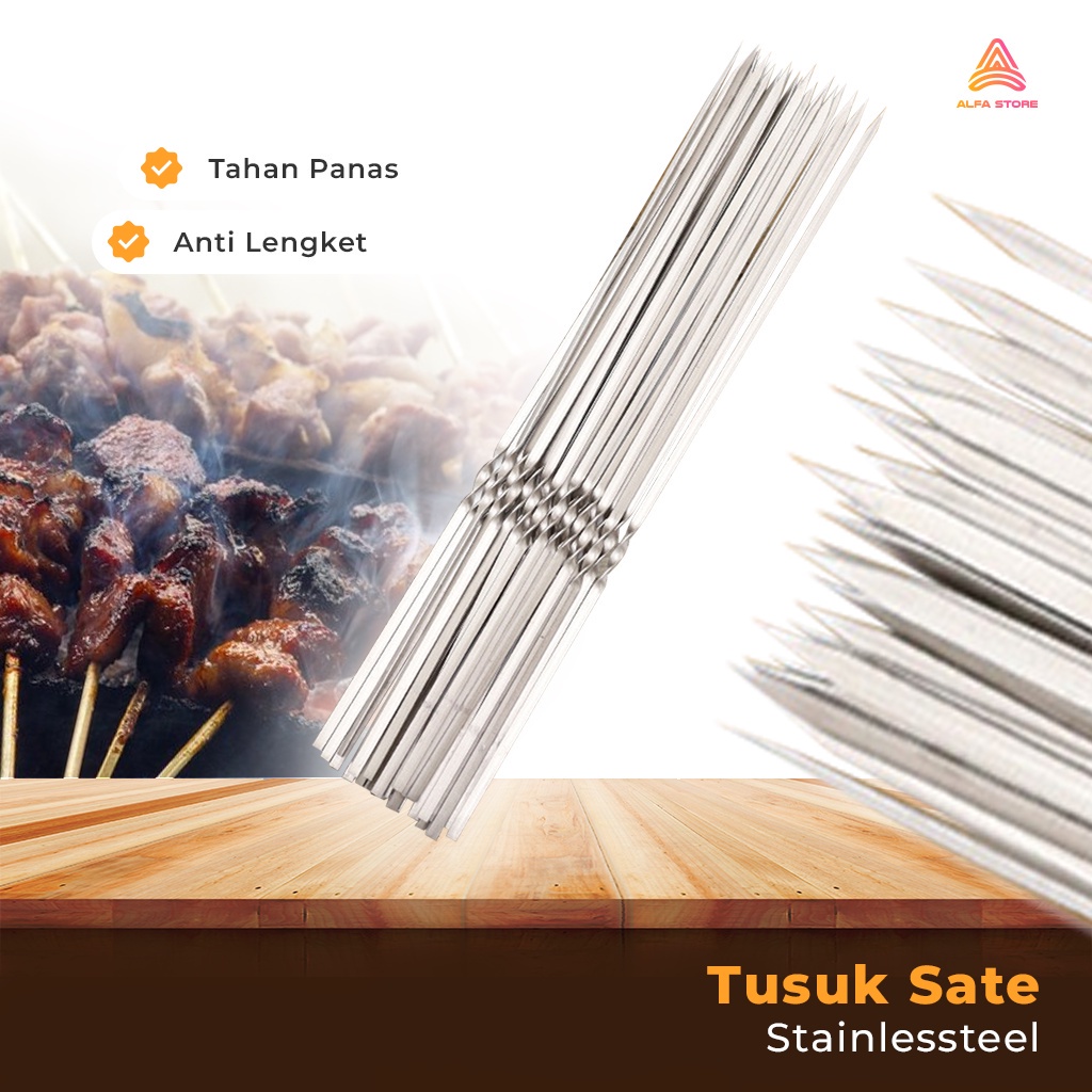 Jual Tusuk Sate Panjang Stainless Steel 50pcs Tusukan Barbeque Reusable ...