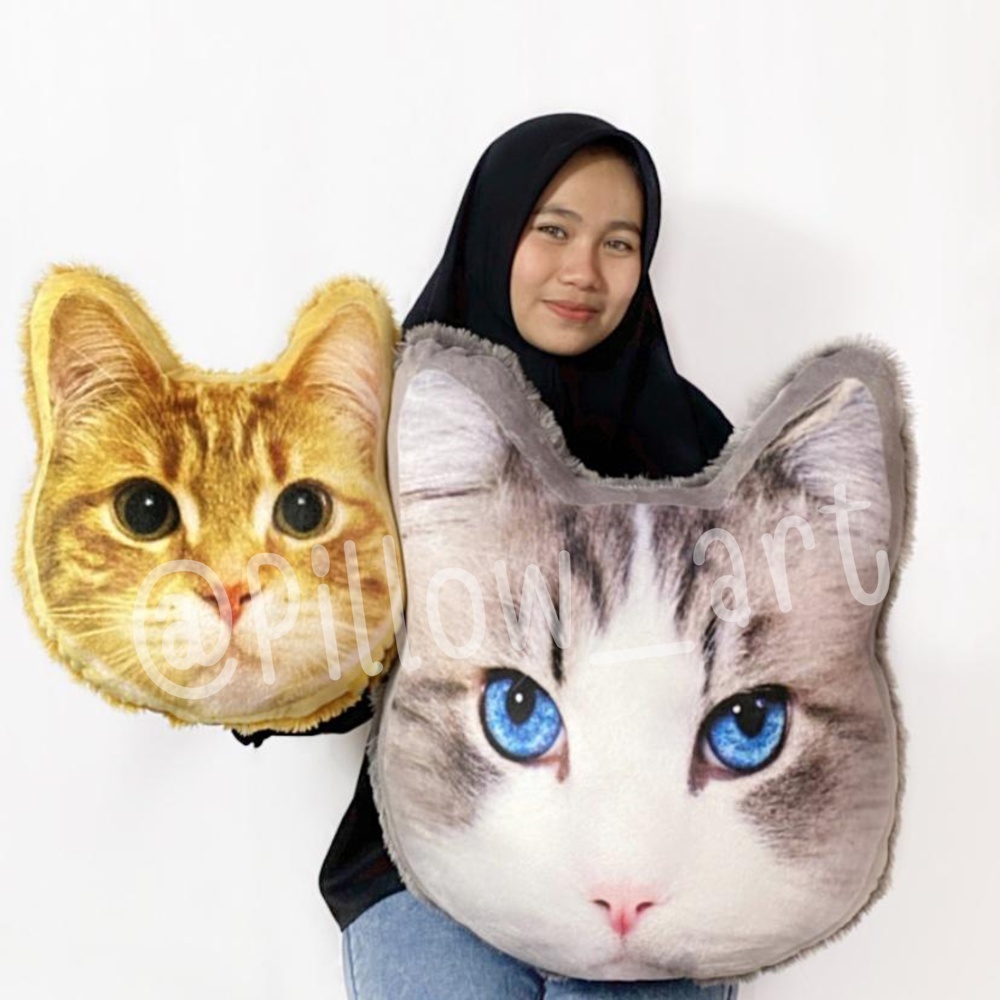Jual Pillowart - Bantal Kepala Kucing Bulu Rasfur SIze L - ART088 ...