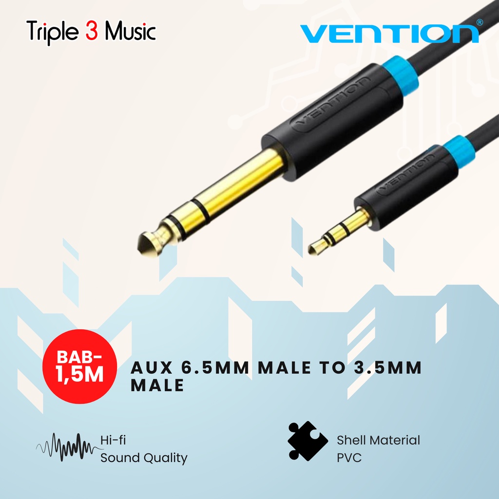Jual Vention BAB - 1.5M Kabel Aux 6.5mm Male to 3.5mm Male kabel headphone | Shopee Indonesia