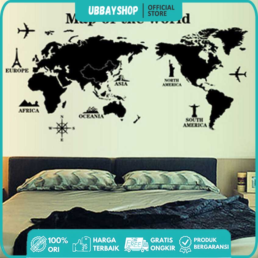 Jual Sticker Wallpaper Dinding World Map Decoration - Y1803 | Shopee ...