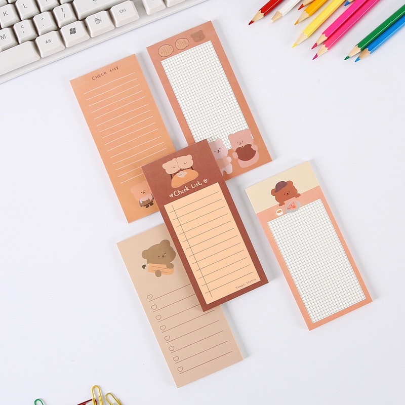Jual POMPONI MEMOPAD AESTHETIC STICKY NOTE PANJANG BERUANG COKLAT ...