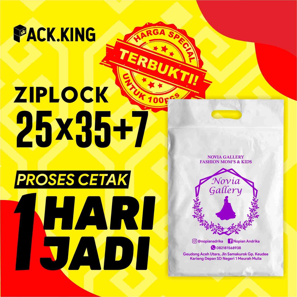 Jual Plastik Sablon Olshop Custom Ziplock Plong Glossy Ukuran 25x35 7