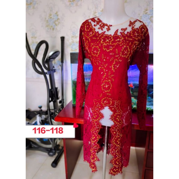 Jual Kebaya jadi panjang payet depan belakang warna merah manggis ...