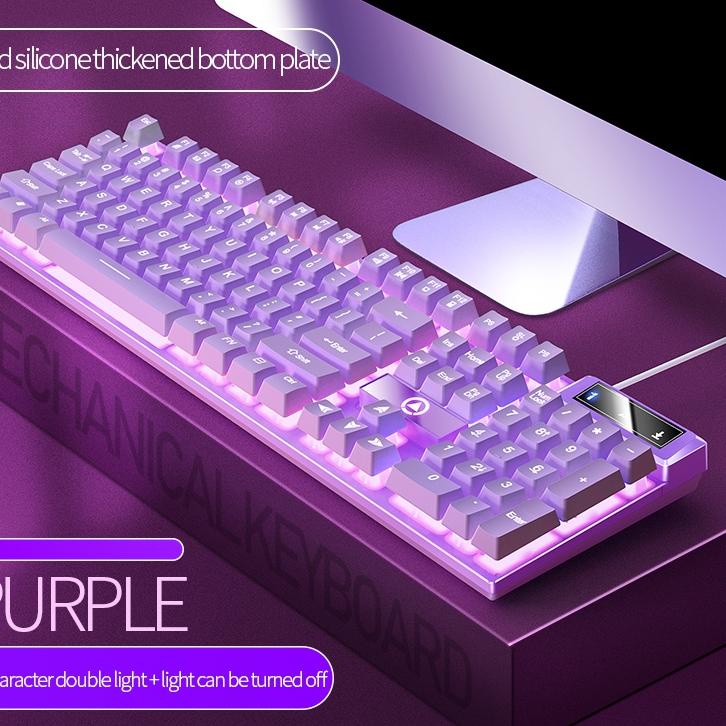 Jual Gaming Keyboard Mechanical Feel Pink Ungu Girl Cute LED backlight ...