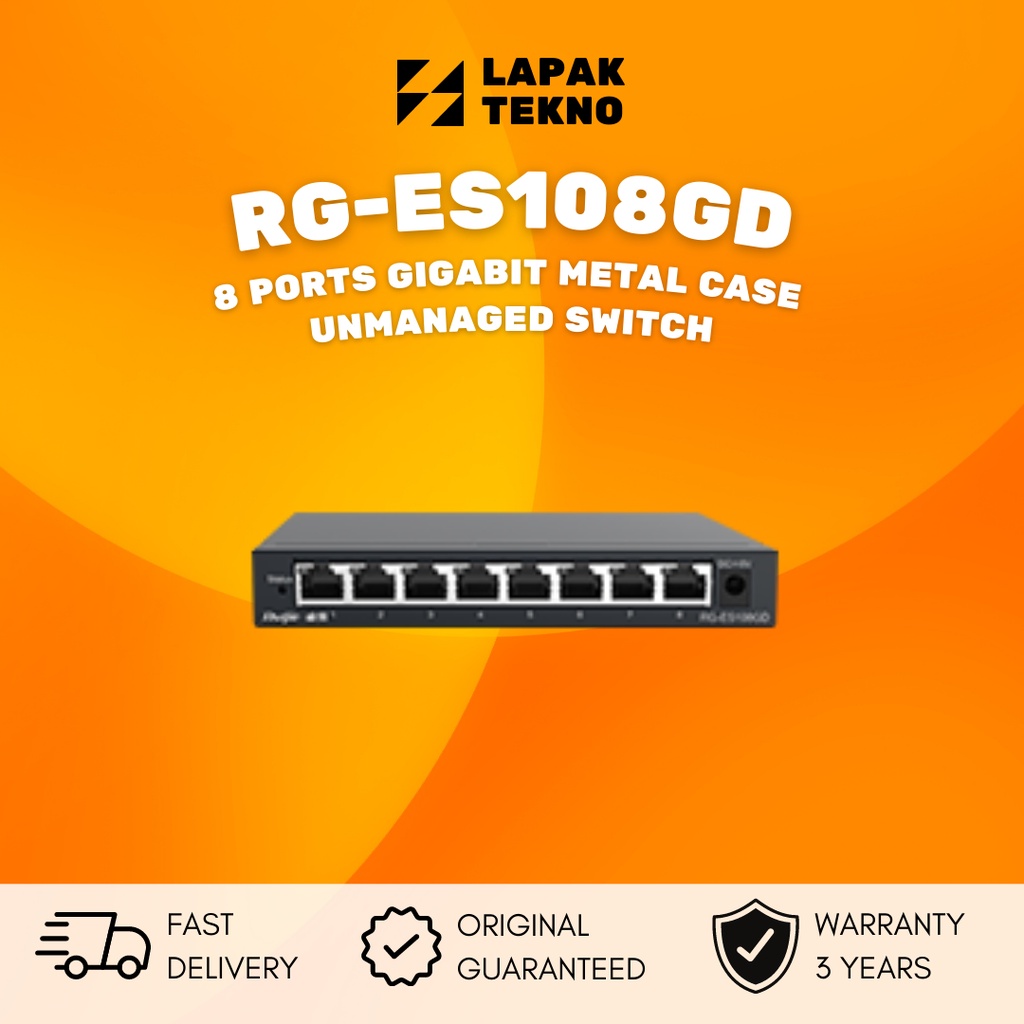 Jual RG-ES108GD RUIJIE REYEE 8 PORT GIGABIT UNMANAGED SWITCH STEEL | Shopee Indonesia