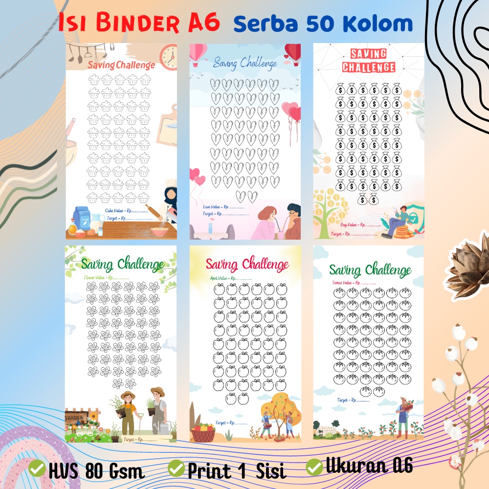 Jual Isi Binder A6 Saving Challenge / Tantangan Menabung ( Serba 50 Kolom ) | Shopee Indonesia