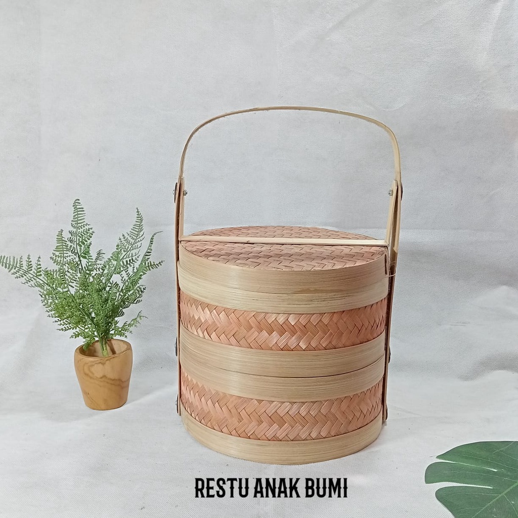 Jual (A077) Rantang Warna Oren Bulat Susun 2 diameter 25cm | rantang ...