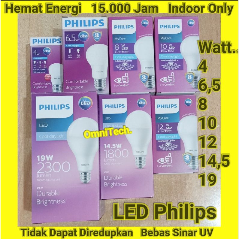 Jual Lampu Bohlam LED Philips Bulb Putih 4 6 ,5 8 10 12 14 ,5 19 Watt E27 Cool Daylight | Shopee ...