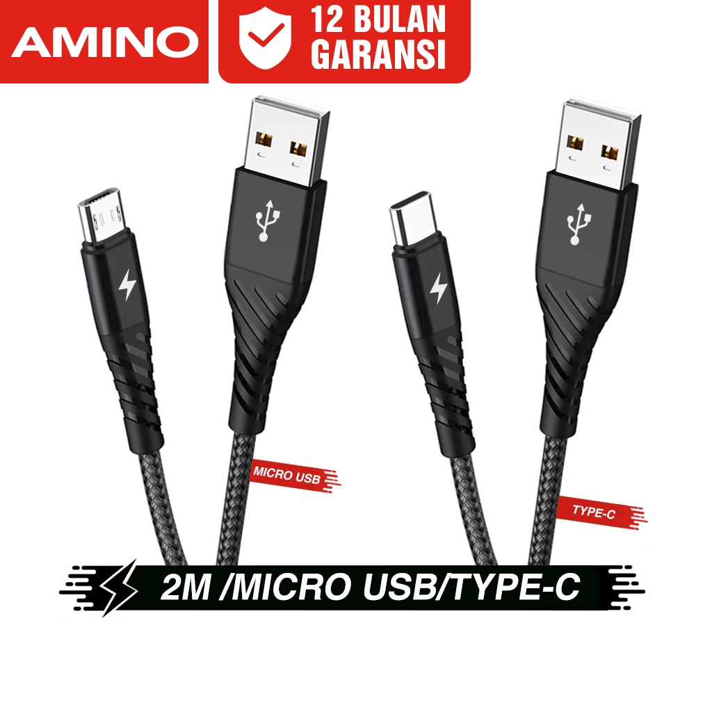 Jual AMINO 2M Type C TO USB / 2M Micro USB TO USB Kabel Data 2.4A Cable ...