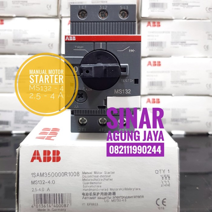Jual Manual Motor Starter Abb Ms132-4.0 100Ka . Thermis Abb 2,5-4A ...