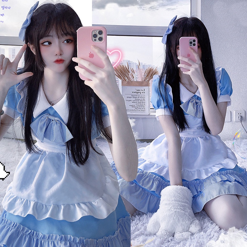 Jual Costum Wanita Biru Putih Kostum Pelayan Cosplay Anime Lolita ...