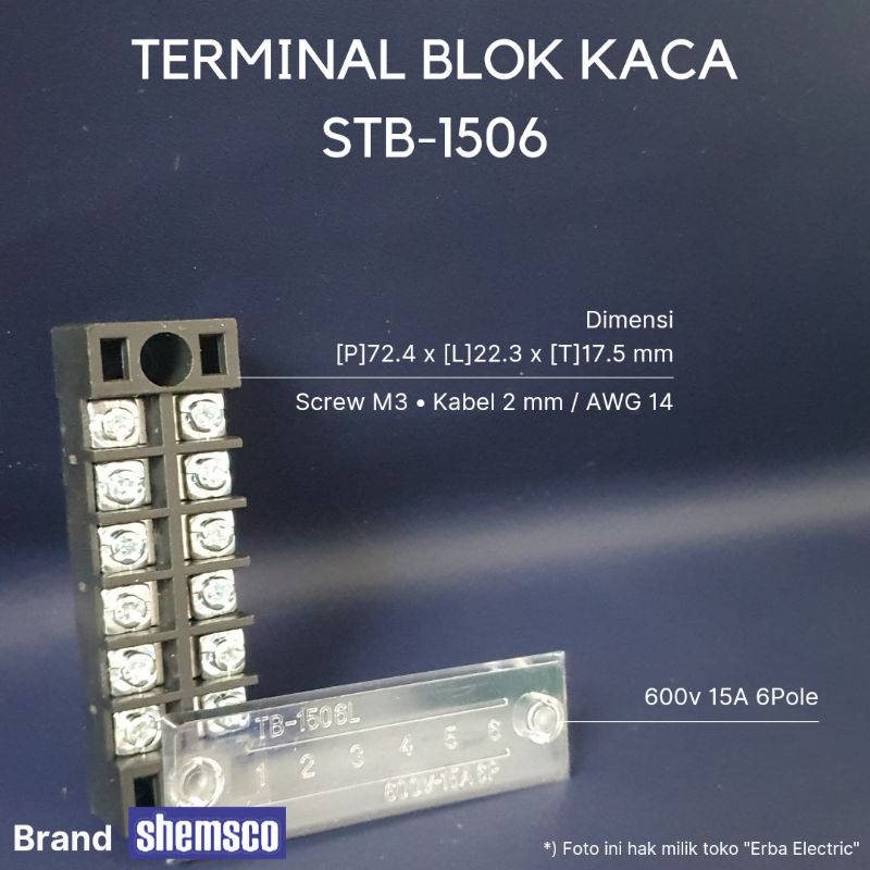 Jual Shemsco TB-1506 15A 6P M3 Terminal Blok Kaca Screw Mounting Panel ...