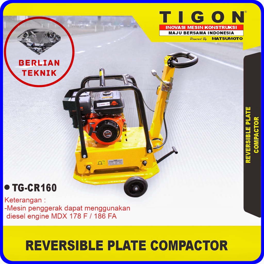 Jual Reversible Plate Compactor Tigon TG-CR 160 + Mesin Bensin 15 HP ...