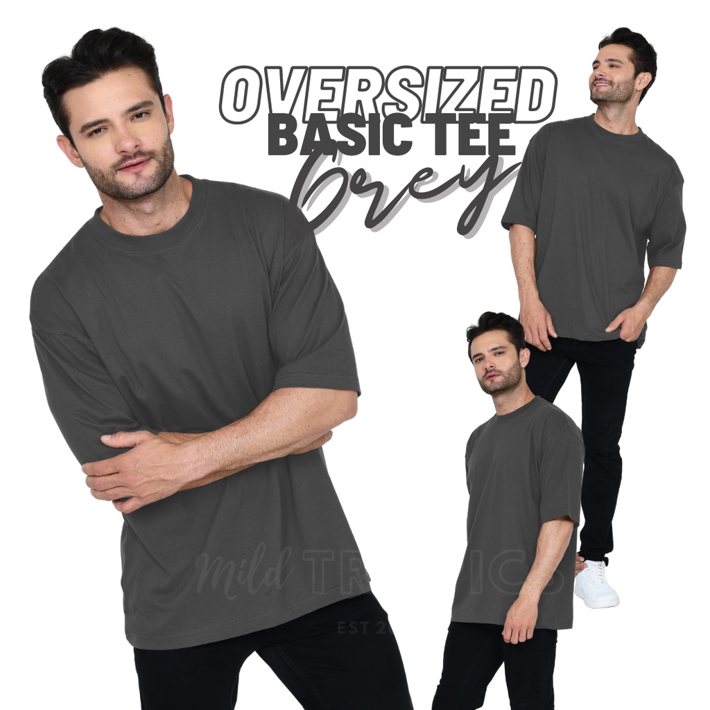 Jual Oversize T-shirt Kaos Abu Polos / Grey Basic Tee - Mild Tropics | Shopee Indonesia