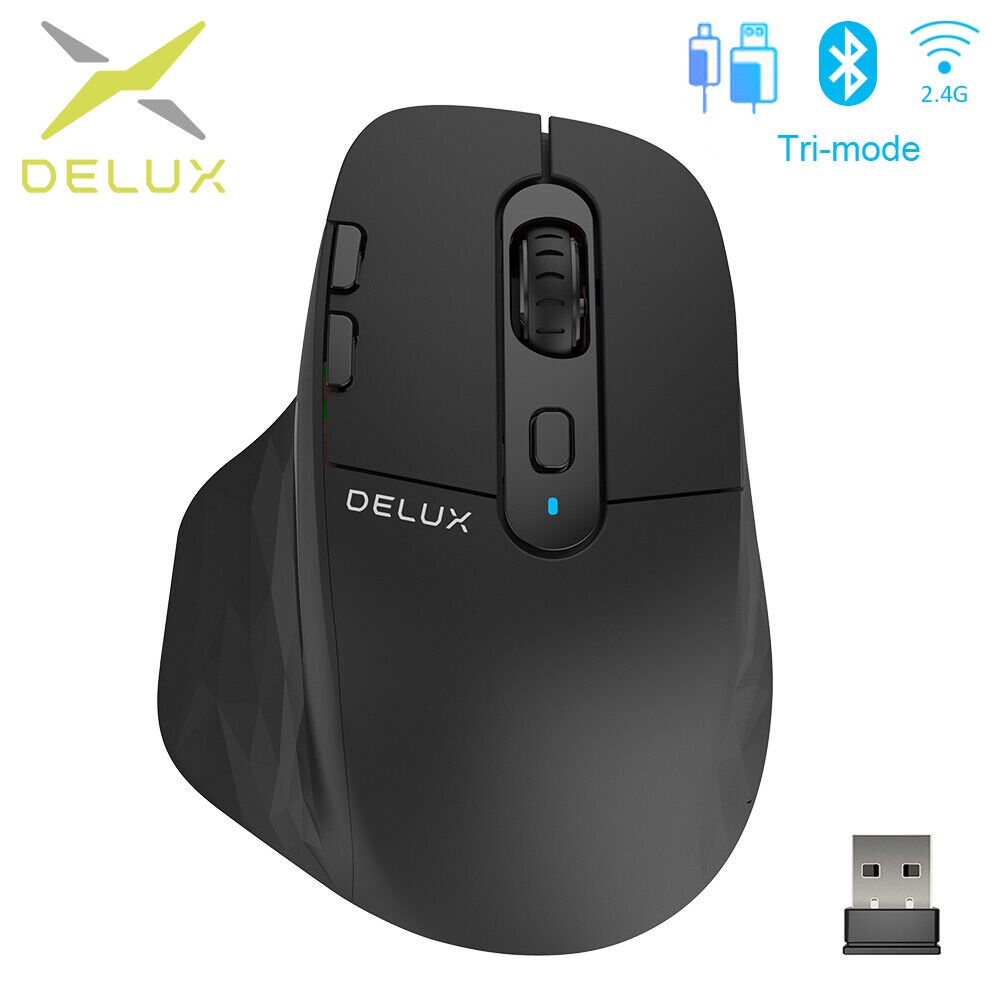 Jual Delux M912 Bluetooth Wireless Mouse Ergonomic 3 Mode With OLED ...