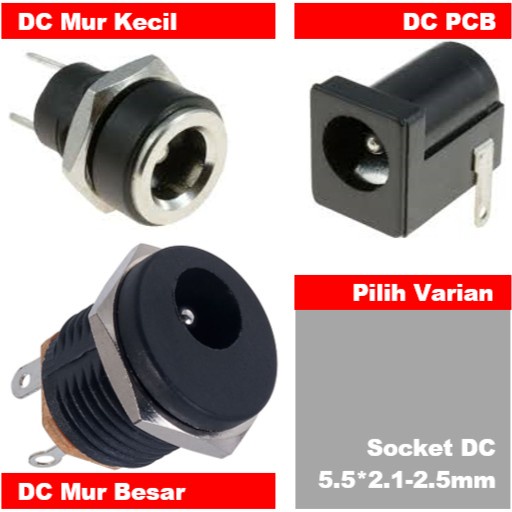 Jual Socket DC 5.5 Adaptor Power Jack Soket Female Panel Box +Mur PCB ...