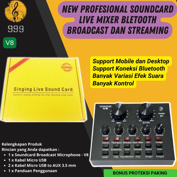 Jual New Sound Card Live Mixer Broadcast Audio USB External V8 Plus ...