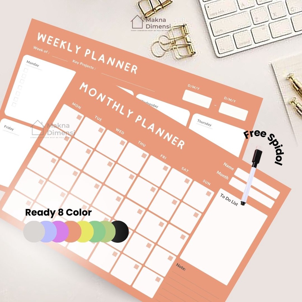 Jual Weekly planner aesthetic (bold) makna dimensi wall planner tempel ...
