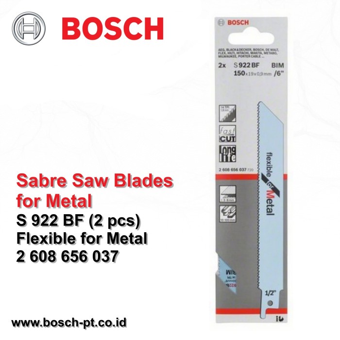 Jual Mata Gergaji Sabre Saw Bosch S922BF Flexible for Metal (2 pcs ...