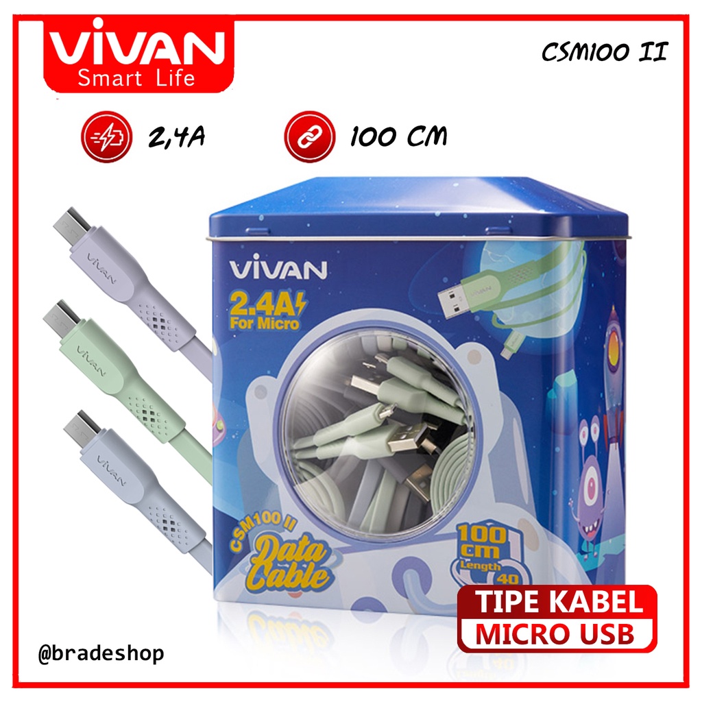 Jual New 2,4A Kabel Data Vivan CSM100 II Micro Android Full Colour ...