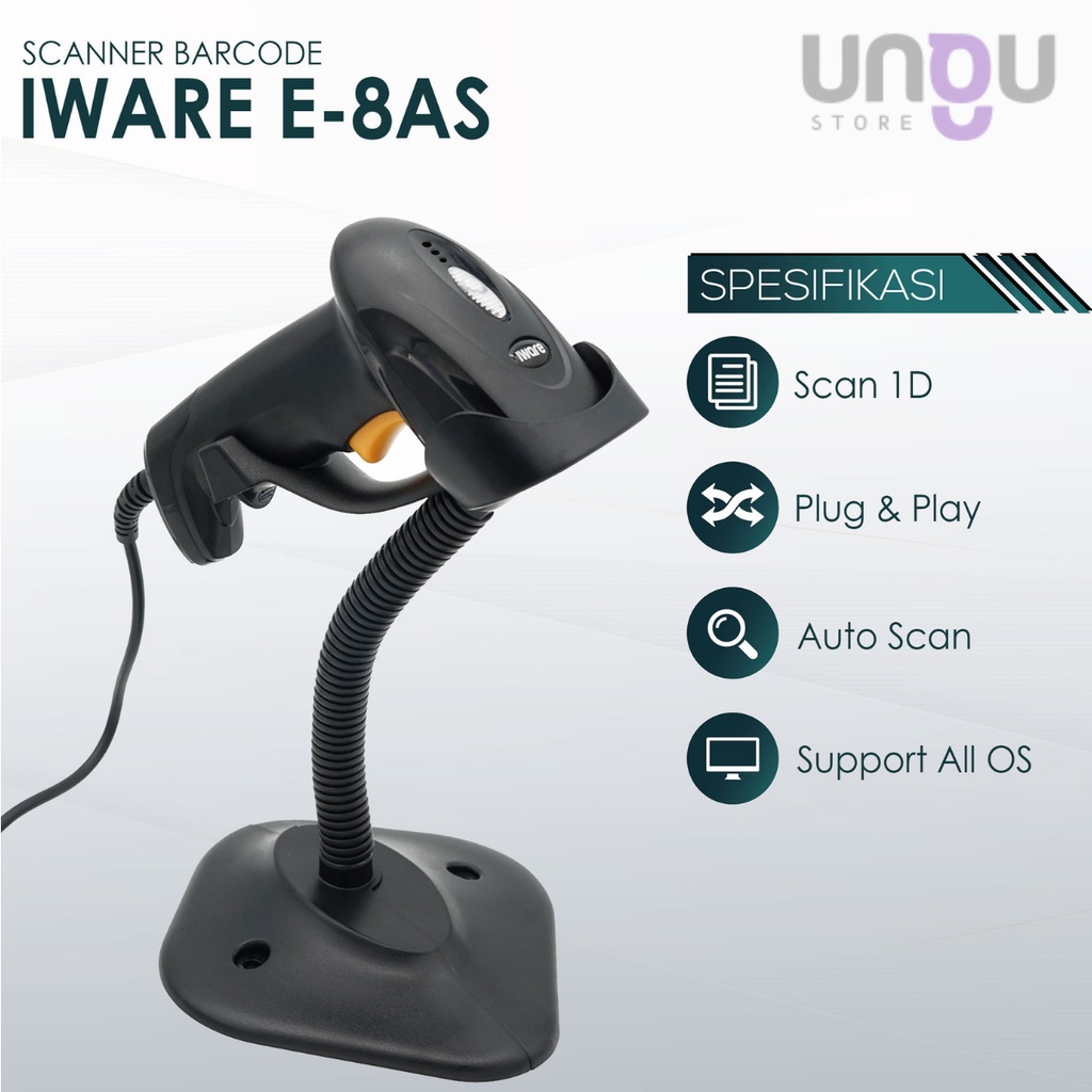 Jual Barcode Scanner IWARE BS-E8AS Scan Barcode Laser Tangan 1D Scanner ...