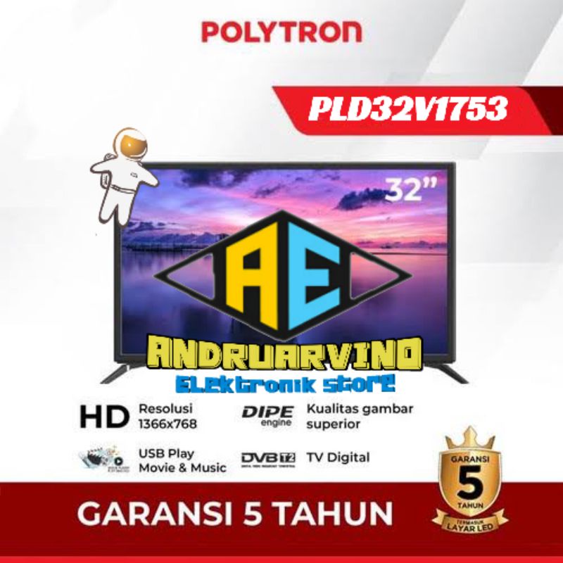 Jual LED TV Polytron 32 inch PLD32V1853 | 32V1753 Digital TV DVBT2 USB movie (GARANSI 5 TAHUN ...