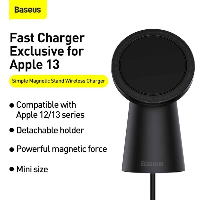 Jual Baseus Simple Magnetic Stand Wireless Charger Black (CCJJ000001 ...