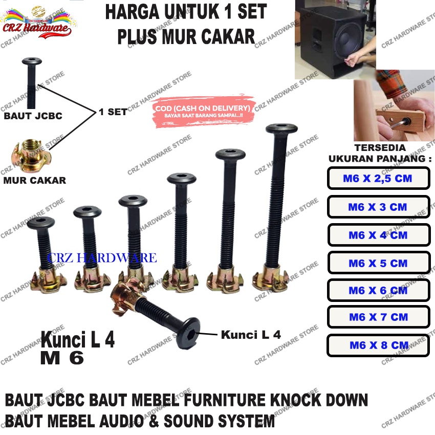 Jual BAUT JCBC PLUS MUR TANAM CAKAR M6 BAUT MEBEL DIPAN FURNITURE BAUT ...